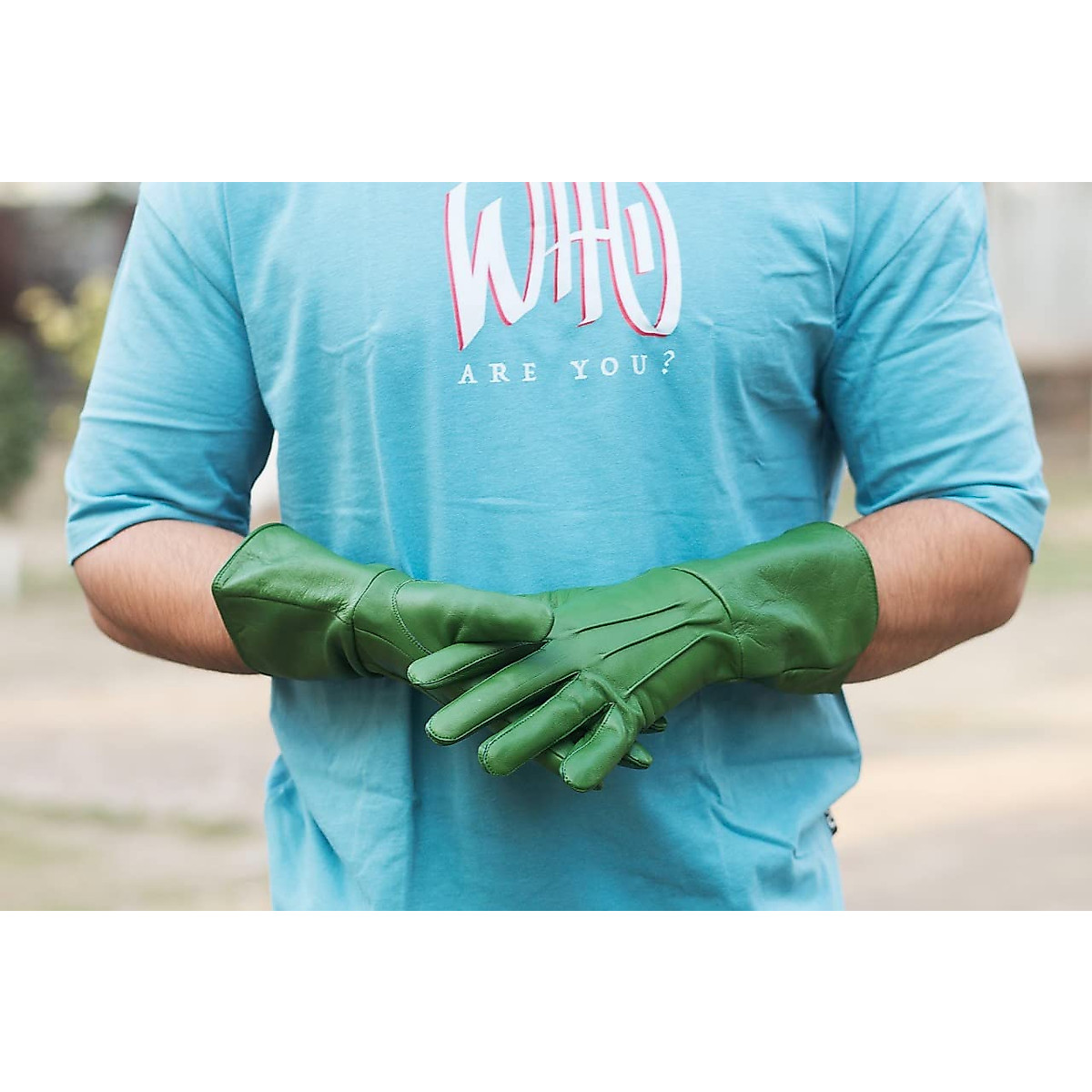 LEATHER LH HANDS Men's Medieval Renaissance Cosplay Unlined Gauntlet Genuine Leather Costume Gloves Green Small