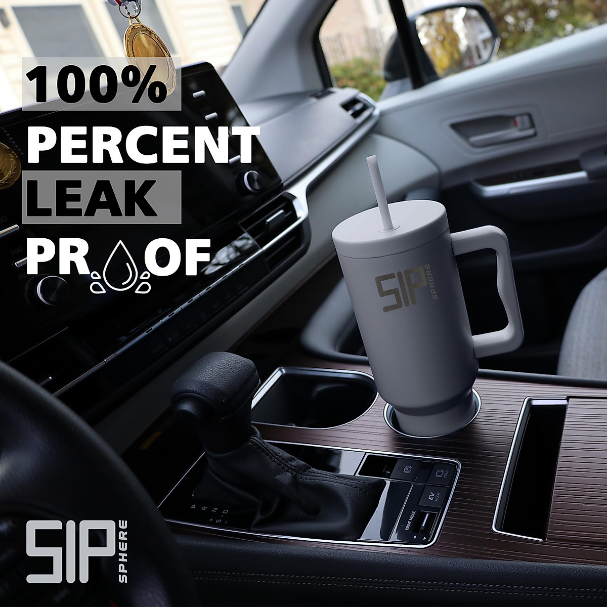 SIP SPHERE 40oz Tumbler with Handle and 2 Straw Lid, Double Wall Vacuum Insulated Thermal Mug Reusable Iced Coffee Cup, Stainless Steel Water Bottle for Home, office,Travel Gift (Winter White)