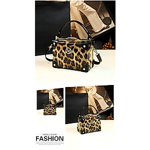 HANSOMFY Fashion Women's Top Handle Satchel Handbags Leather Evening Bag Purses Small Hard Square Box Shoulder Bags (Leopard)