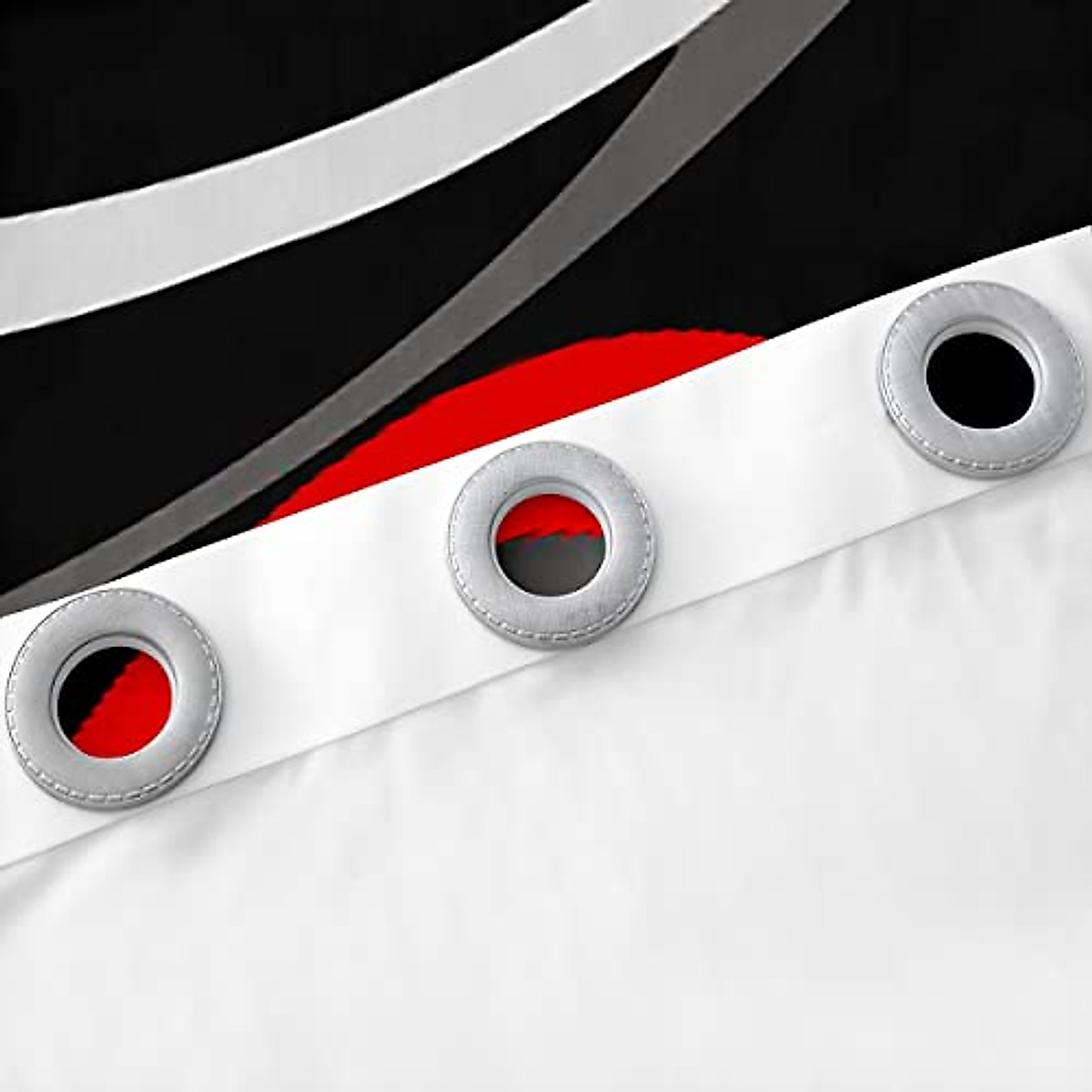 5Pcs Red Grey and Black Duvet Cover Set Full Size & Curtain Set: 1 Duvet Cover + 2 Pillowcase + 2 Panels of 42 W x 63 L inch Each