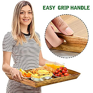 Bambu Masster Acaia Wood 2 Pack Serving Tray with Handles,Tray for Breakfast Dinner, Eating Trays for Living Room,Restaurants,