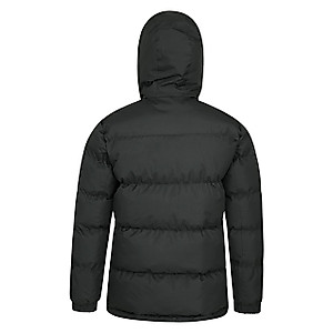 Mountain Warehouse Snow Mens Padded Jacket - Fleece Lined Hood Puffer Black Large