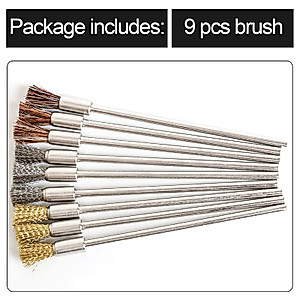 9pcs Scratch Brush Pen Set, Stainless Steel/Brass/Bristles Pen Style Prep Sanding Brush,Removing Corrosion and Rust, Electrical Circuit Boards and so on