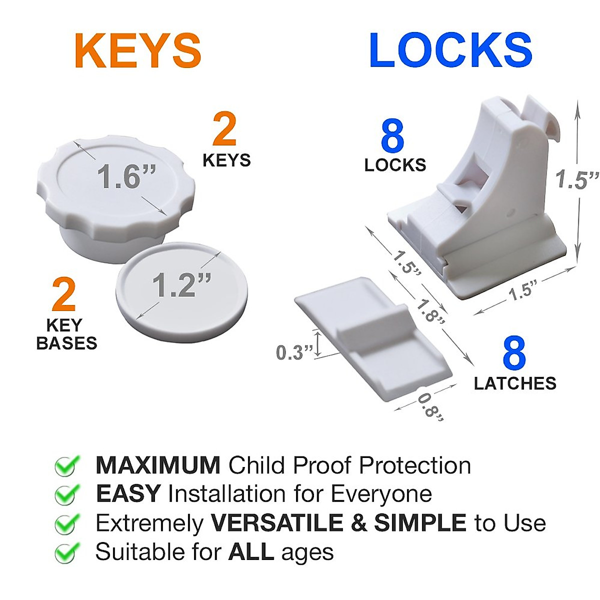 Ximenia Safety Magnetic Cabinet Locks 8 Locks 2 Keys for Drawers, Cabinet Doors - Non-Destructive, No Drilling Baby / Childproof Magnetic Locking System