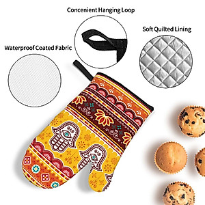 EZDNAGP 4pcs Oven Mitts and Pot Holders Sets Oven Kitchen Gloves Hot Pads for Cooking BBQ Baking Grilling - Pakistani Indian Evil Eye Hamsa Hand