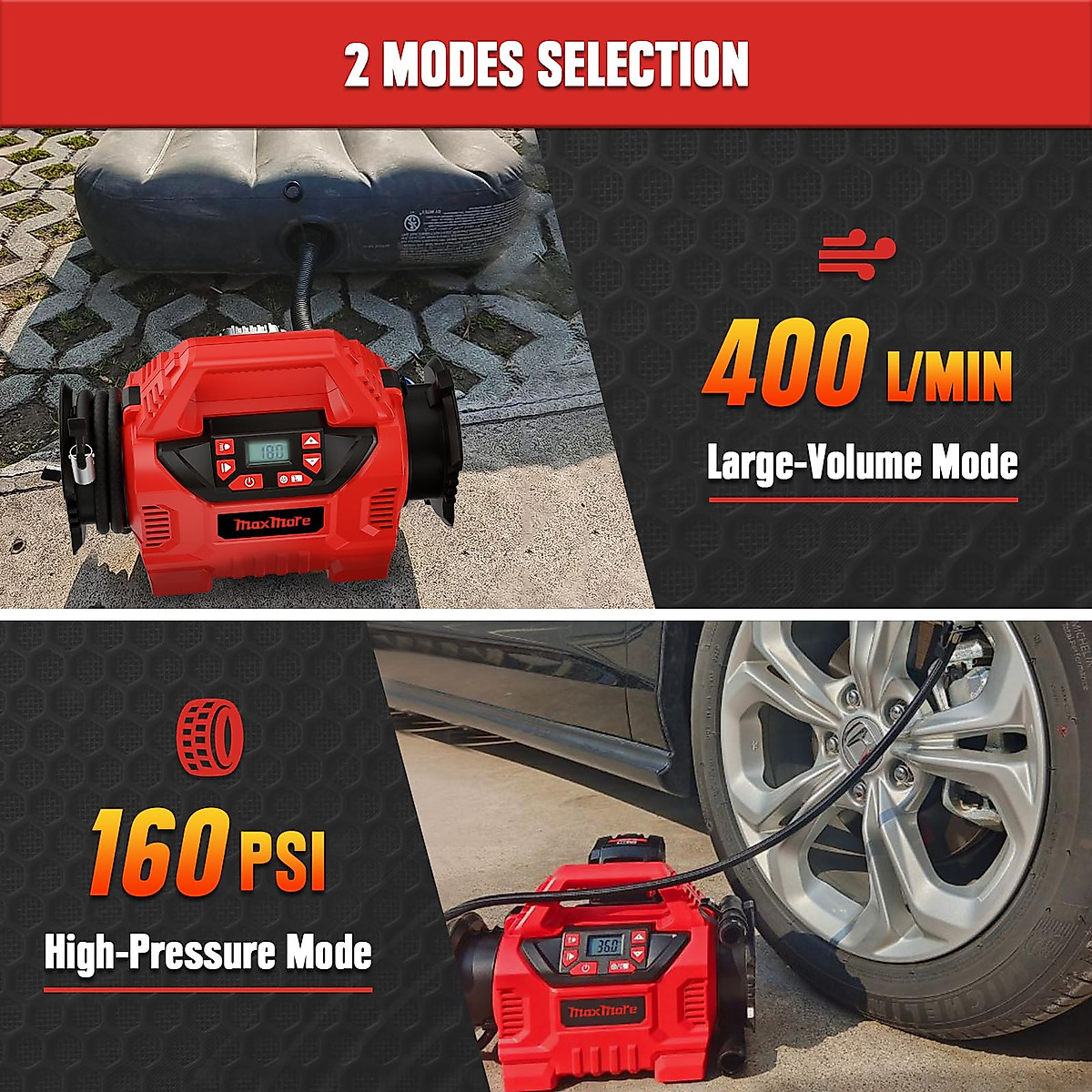 Cordless Tire Inflator for Milwaukee 18V Battery, 160 PSI High Pressure Portable Air Compressor with Digital Gauge, Auto Shut Off, LED Light For Balls, Tires, Swim Toys (Tool Only)