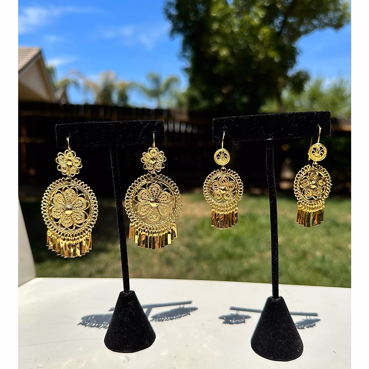 Folklorico Mexican Gold Earrings, Full Flower (Medium) Earrings, Day of the Dead, Mexican Earrings, Flower Earrings