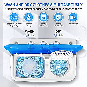 Nictemaw Washing Machine 16lbs Portalbe Washer and Dryer Combo 2-in-1 Compact Twin Tub Laundry Washer with Built-in Drain Pump 11lbs Washer and 5lbs Dryer Semi-automatic for Dorms, Apartments, RVs