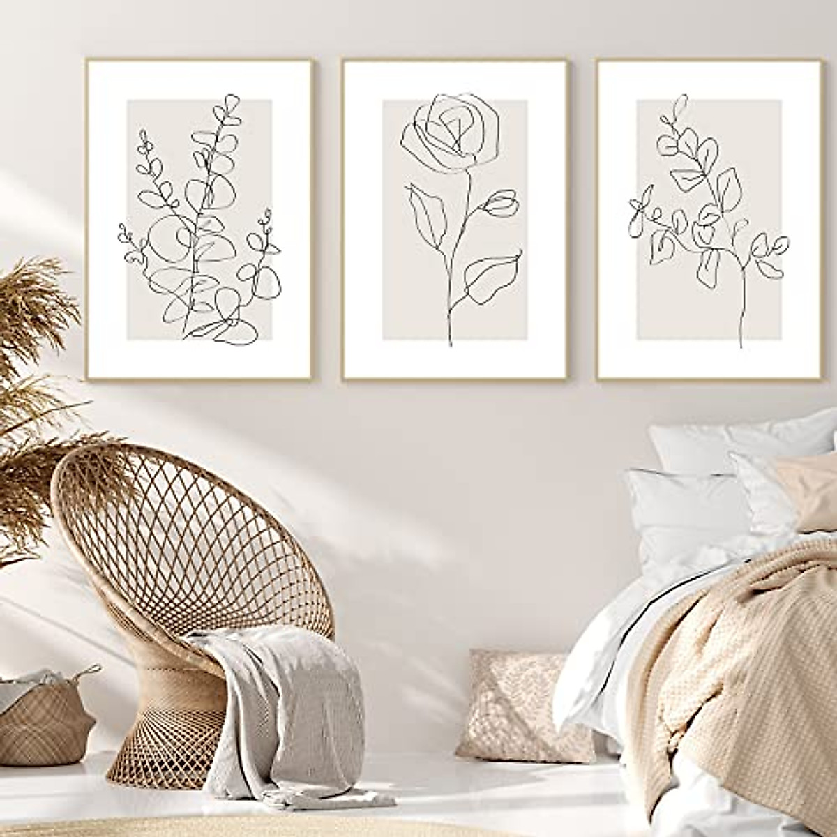 Botanical Wall Art Neutral Wall Art Prints Boho Botanical Line Art Decor Beige Rustic Plant Canavs Prints Minimalist Modern Botanical Pictures for Living Room Bedroom Frarmhouse 16x24x3 Inch Unframed