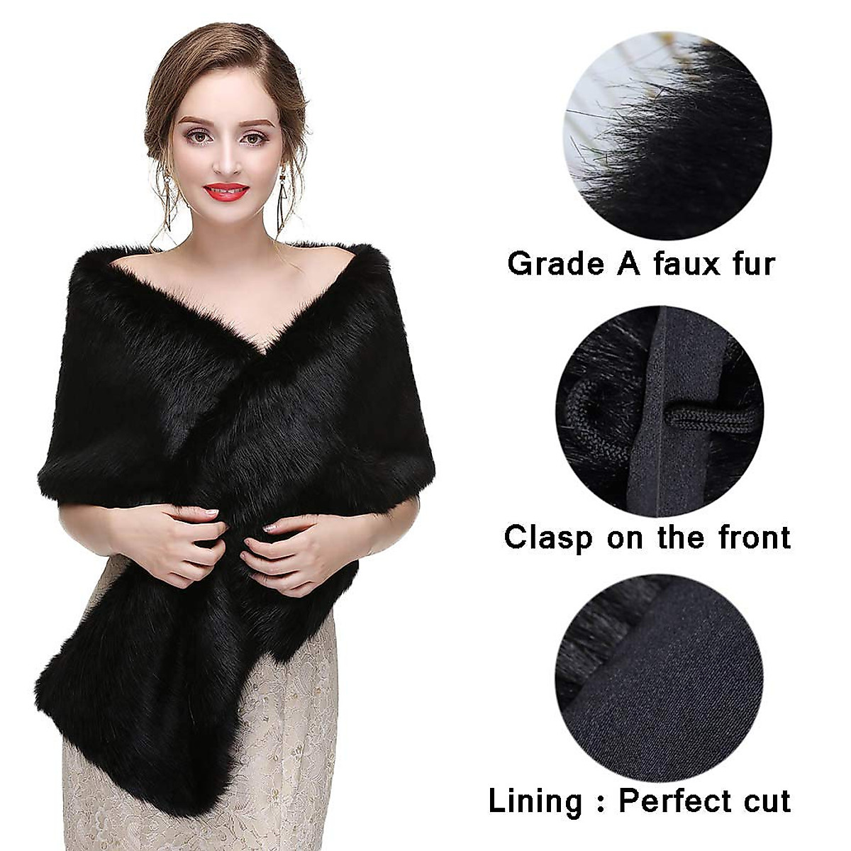 CanB Women's Large 1920 Faux Fur Shawl Bridal Wedding Fur Wraps and Bolero Faux Mink Shrug for Women