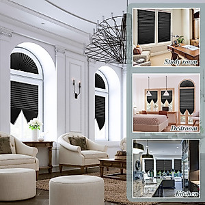 Juexica 2 Pcs Arch Window Set Light Filtering Pleated Shade Blinds Half Circle Blackout Window Cover Half Moon Curtains, Easy Cut and No Tools Install, Dark Grey, 71" x 35"