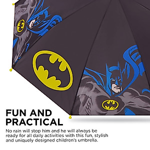 DC Comics Boys Umbrella And Poncho Raincoat Set, Batman Boys Rain Wear For Toddler Ages 2-4 Or Kids Ages 4-7