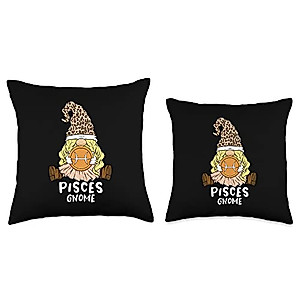 Women Gnome with Pisces Zodiac Sign Pisces Gnome Zodiac Sign Leopard Print Hat for Girls Women Throw Pillow, 16x16, Multicolor