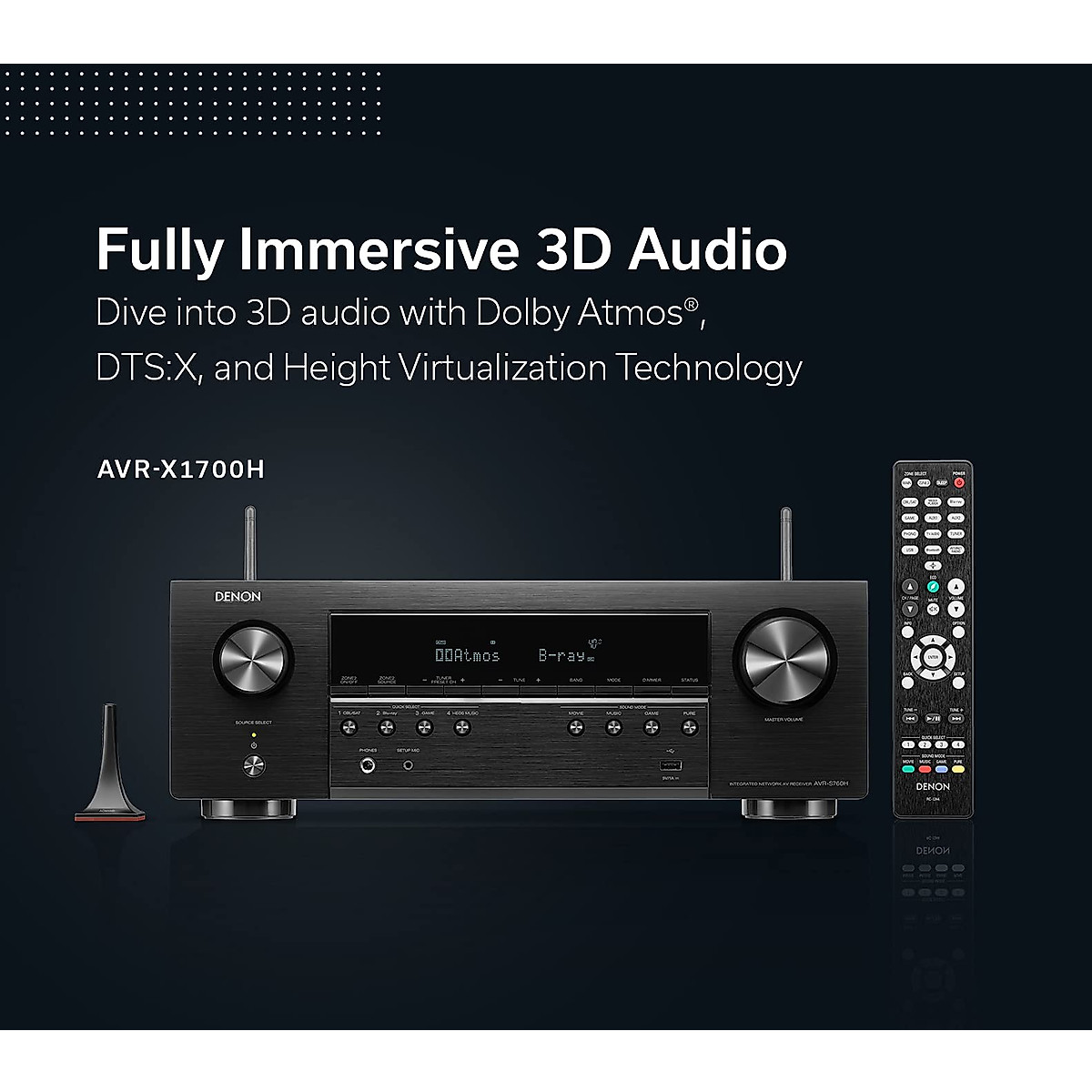 Denon AVR-X1700H 7.2 Channel AV Receiver - 80W/Channel (2021 Model), Advanced 8K HDMI Video w/ eARC, Full 3D Audio - Dolby Atmos, DTS:X, Wireless Streaming, Built-in HEOS, Amazon Alexa Voice Control