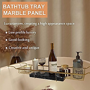 Lelekdo Stainless Steel Bathtub Tray - Expandable Bathroom Tray - Marble Advanced Adjustable Bathroom Tray for Tub (Marble Bathtub Tray)