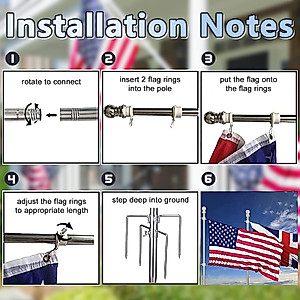 Ground Flag Poles for Outside House - 1" Tangle Free Flag Pole for House with 5 Prong - 9ft Yard Flag Stand for Outdoor,Wind Resistant & Rustproof - Silver