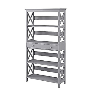 Convenience Concepts Oxford 5 Tier Bookcase with Drawer, Gray