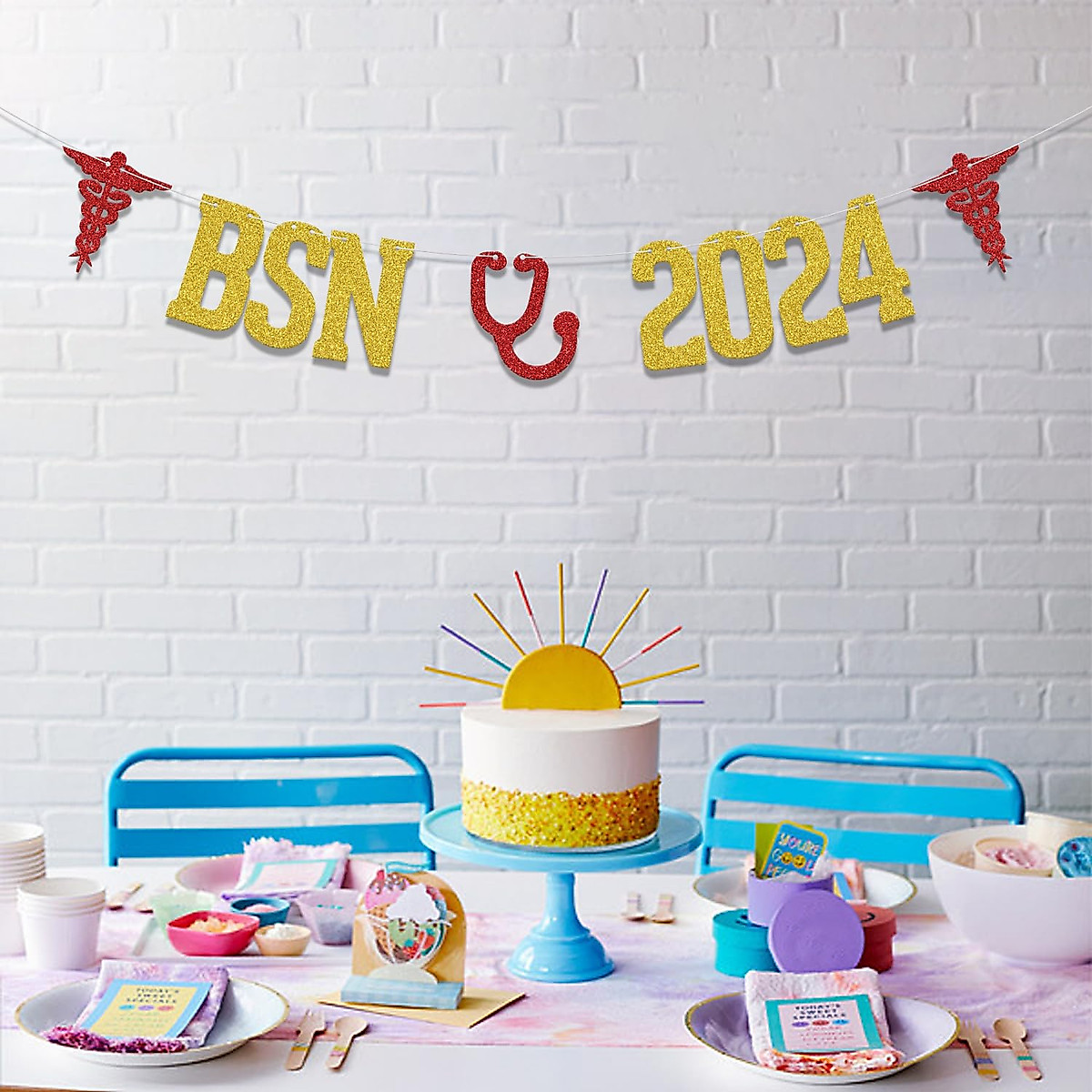 B*N 2024 Banner,Congrats B*N Banner, Class of 2024 Nurse Graduation Party Decor,Congrats Nurse Graduation Sign, Future Nurse Class of 2024 Medical School Graduation Party Supplies Gold Red