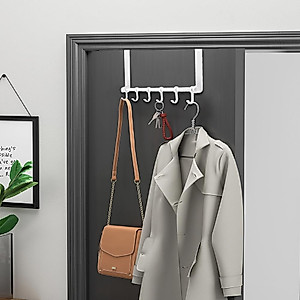 MGahyi Over The Door Hooks Hanger, Moving 6-Hooks,Over Door Towel Rack,Door Coat Hanger, Upgraded Long Arms for Bathroom Accessories (White)