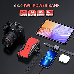 DBPOWER 800A Peak 18000mAh Portable Car Jump Starter (up to 7.2L Gas/5.5L Diesel Engine) Portable Battery Booster with LCD Screen (Red)