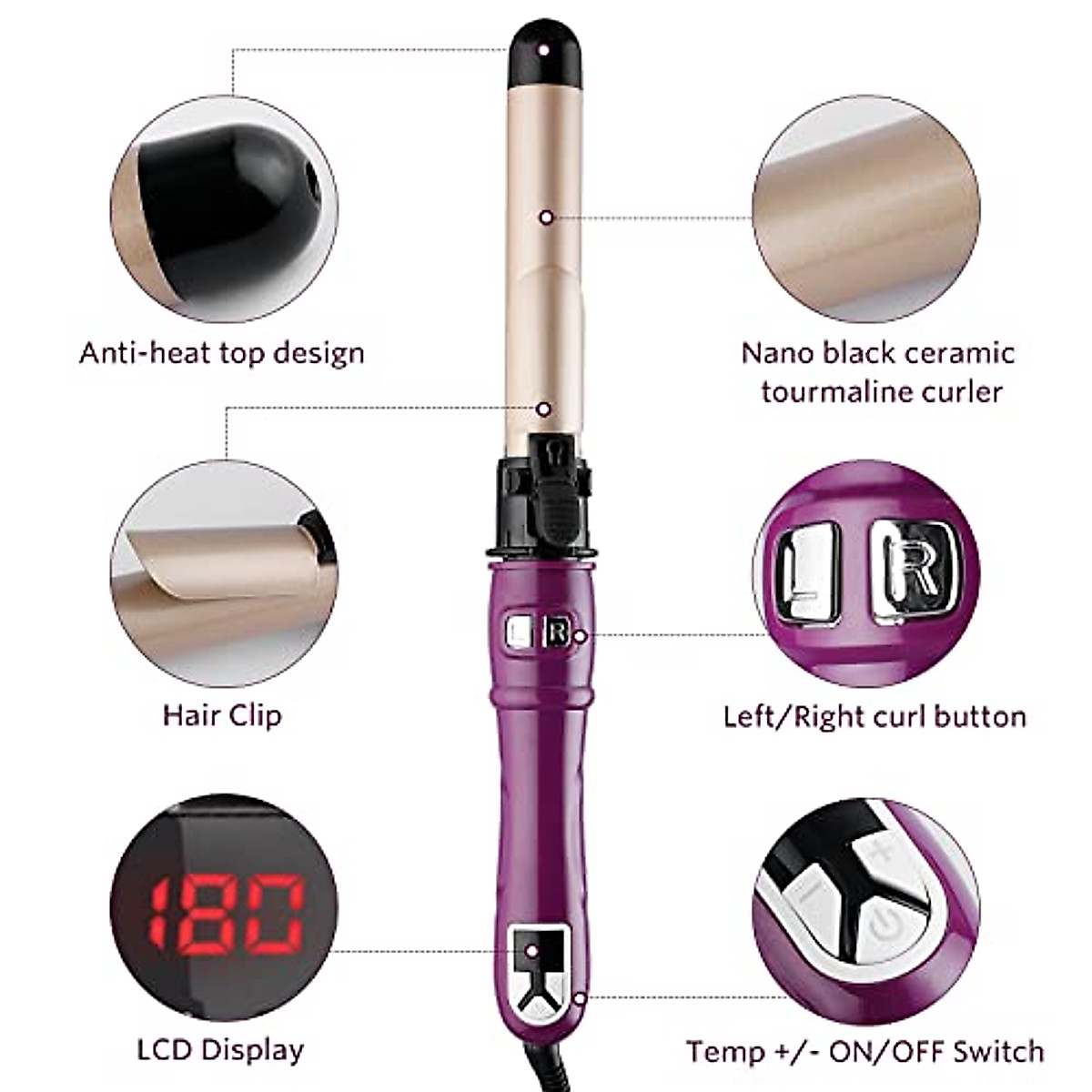 Automatic Hair Curler Automatic Rotating Hair Curling Wands Auto Curling Irons Automatic Hair Curler 28mm 1.1inch Curl Hair Waving Irons Hair Styling Irons Hair Waver 30s Instant Heat Wand 110-240v