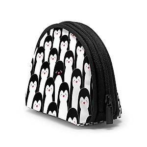 Cute Penguins Print Small coin purse for Women Girls Mini Canvas Pouch Change Wallet Card Holder with Zipper