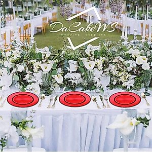 DaCakeWS Metallic Red Bead Charger Plates 13inch, Set 10PCS Plastic Round charger plates bulk wedding, Dinner,Wedding,Party,Event,Decoration(Beaded Red 10)