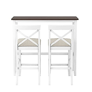 Polibi 3-Piece Bar Height Dining Set with 48”Rectangular Bar Table and 2 Padded Chairs for Dining Room Kitchen Breakfast Nook, Cherry+White
