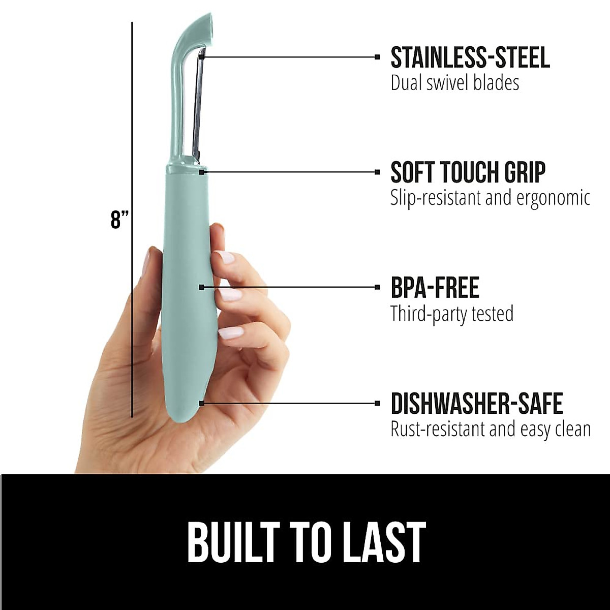 Gorilla Grip Swivel Vegetable Peeler, Sharp Stainless Steel Blades, Comfortable Handle, Dishwasher Safe, Kitchen Food Peelers, Easy Peeling, Peel Vegetables, Apple, Potato, Safe Blade Guard, Mint