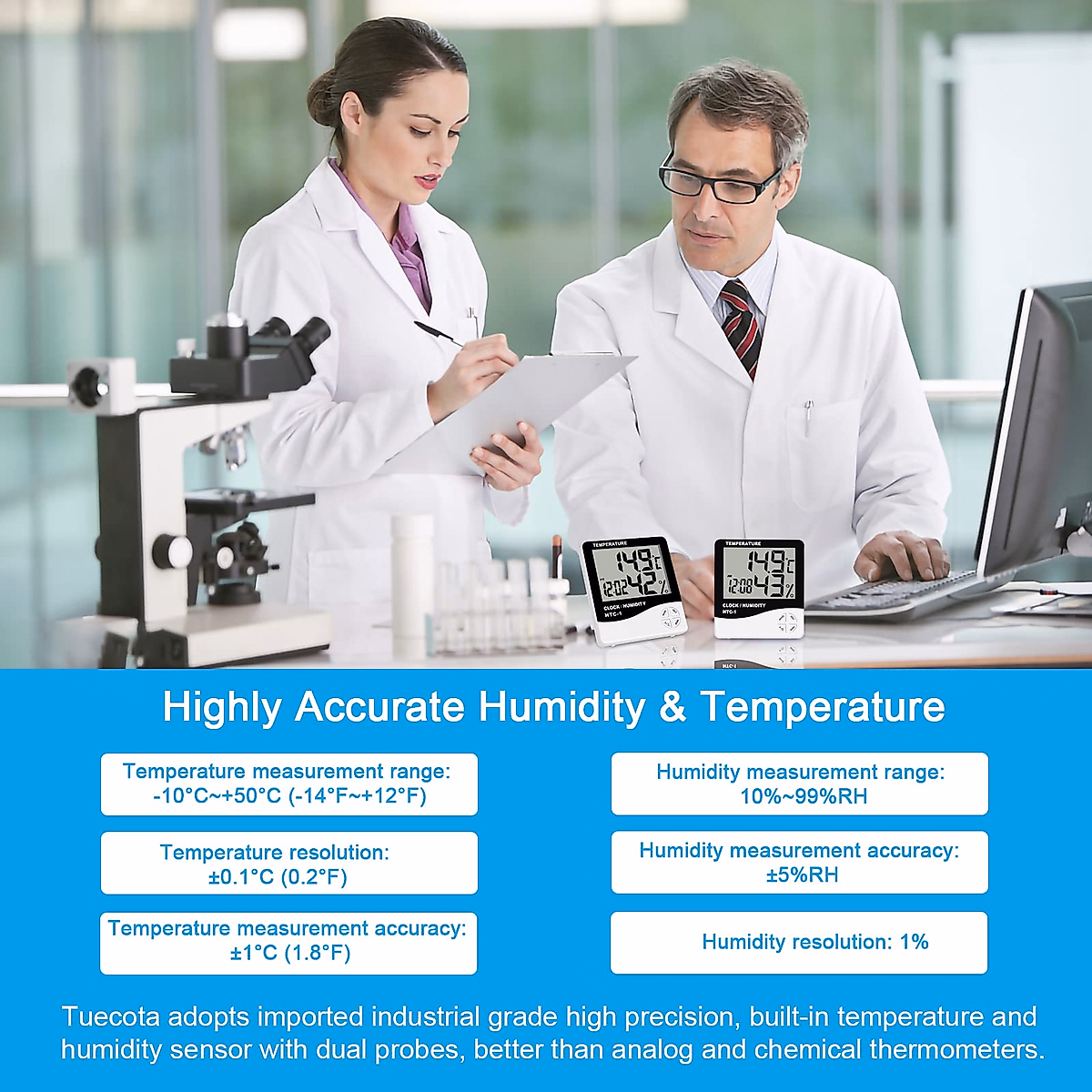 Digital Thermometer Hygrometer, Tuecota Temperature Humidity Monitor with Max/Min Record Function, Indoor Thermometer Humidity Gauge for Living Room, Warehouse, Baby Room, Office, Garden