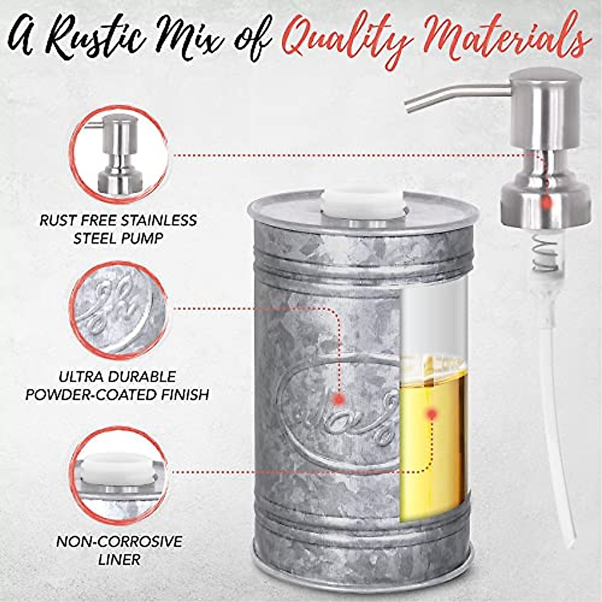 Autumn Alley Rustic Bathroom Accessories Set - Farmhouse Bathroom Soap Dispenser and Toothbrush Holder Set - Western Bathroom Accessories, Farmhouse Decor for Bathroom Countertop, Galvanized Grey