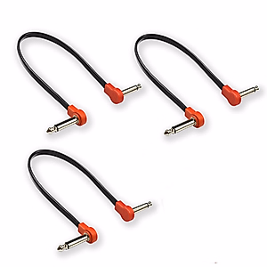 M MAKA Flat Low Profile Guitar Patch Cable 12 inch 1 Foot for Effects Pedals, 1/4 inch Right-Angle, Red, 3-Pack New Version