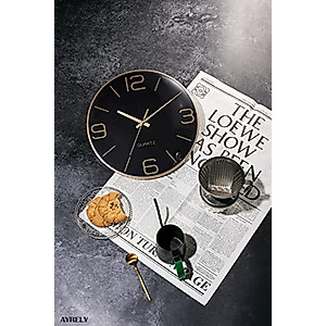 AYRELY® 12 Inch Silent Modern Wall Clocks Battery Operated, Wall Clock for Living Room Décor,Gold Metal Frame Clock Decorative for Bedroom,Kitchen,Office