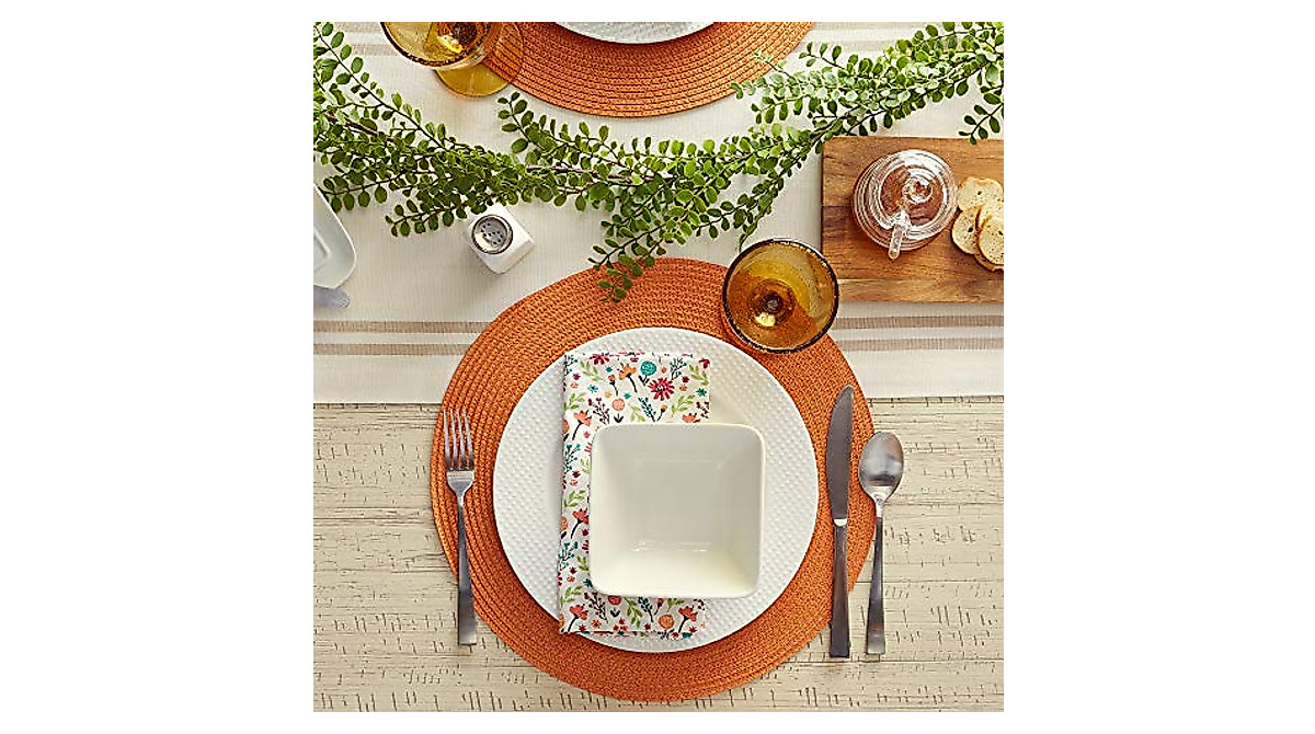 DII Classic Woven Placemat Set - 6 Orange Round Table Mats