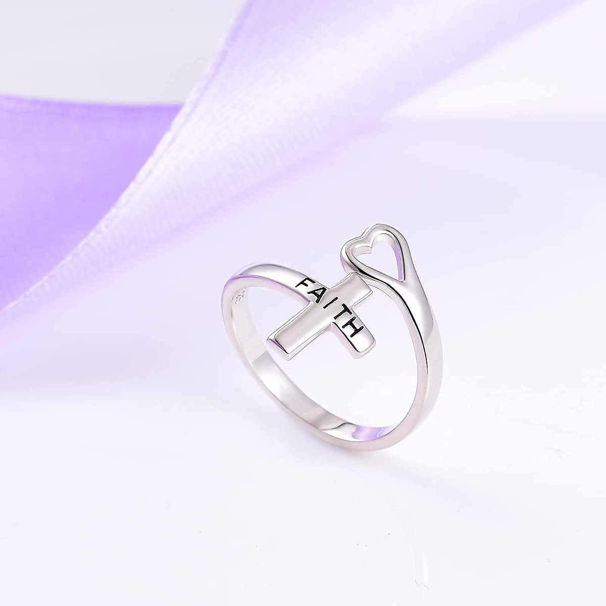 Hioed Cross Purity Ring for Women - Sterling Silver Faith Rings Adjustable Thumb Ring Christian Jewelry Confirmation Gifts for Women