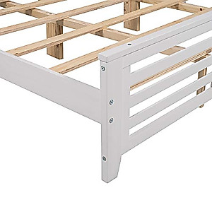 LCH King Platform Bed Frame with Headboard and Footboard, Solid Wood Bed Frame for Adults/Wood Slat Support/No Box Spring, Modern Bed Frame with Horizontal Strip Hollow Shape, King Size, White