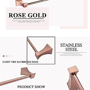Stainless Steel Tower Bar Anti-Rust Bathroom Washroom Single Towel Rail Rod Towel Rack Shelf Holder Wall Mounted Chrome Gold,1 pcs Rose Gold