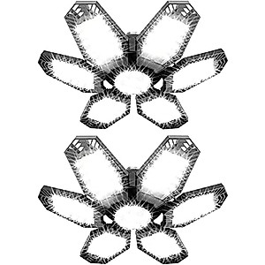 ARSALI 2 Pack LED Garage Light,120W 6+1 Panels Deformable 6500K LED Garage Ceiling Light Multi-Position Adjustable E26 Shop Lights for Garage, Basement, Barn, Workshop, High Bay Light