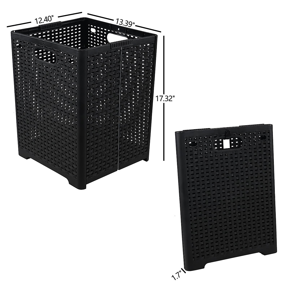 Melontray 42 L Tall Plastic Laundry Hamper, Collapsible Laundry Baskets with Cut Out Handle, Black