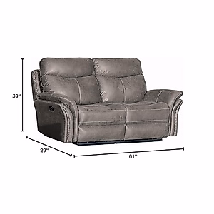 Liveasy Furniture Living Room Furniture, Faux Leather Reclining Loveseat with Nail Trim in Grey (LOVESEAT)