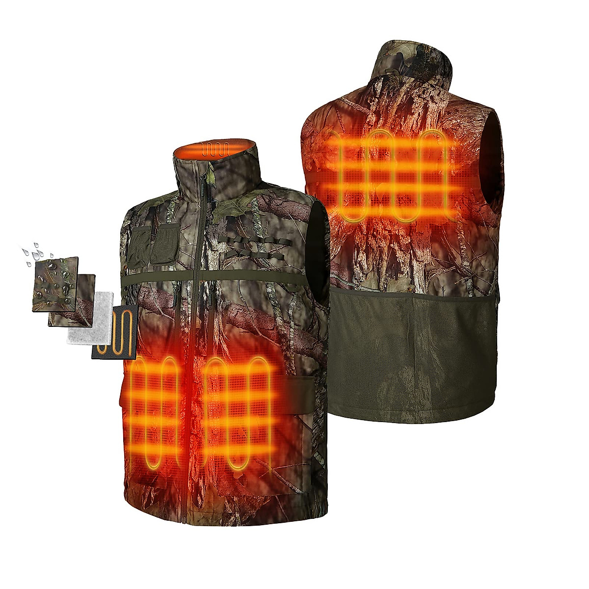 ORORO Men's Heated Hunting Vest, Camo Hunting Vest with Multi-Pockets and Rechargeable Battery Pack (Large)