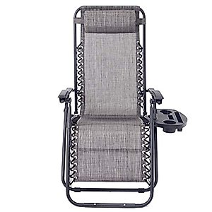 BTEXPERT CC5045GR Zero Gravity Chair Case Lounge Outdoor Patio Beach Yard Garden with Utility Tray Cup Holder Gray, One Piece, Grey