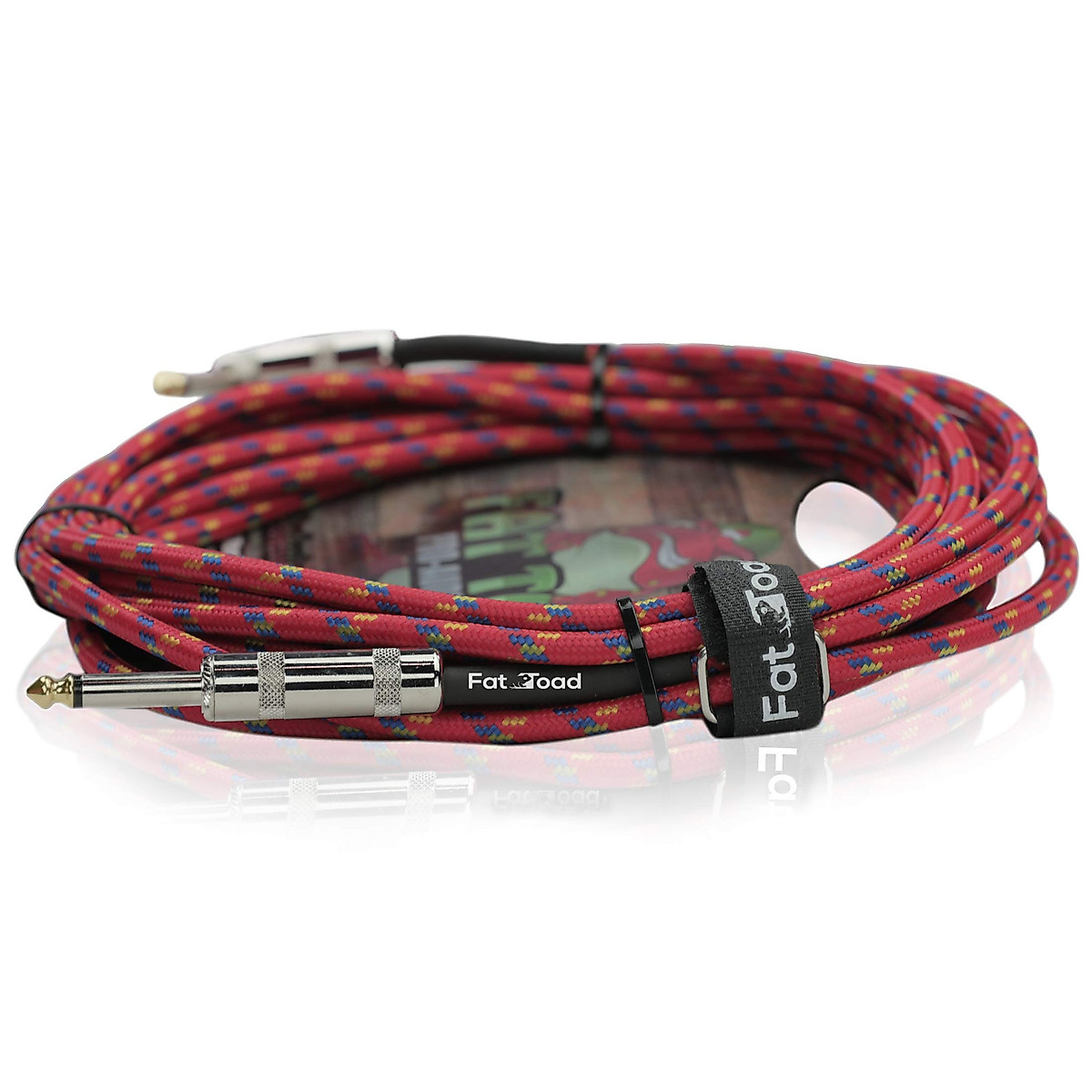 Fat Toad Guitar Cables (2 Pack) Right Angle to Straight-End Instrument Cord Tweed Cloth Jacket Braided Woven 20 FT 1/4 Inch Gold Jack TS for Electric Guitar Pedal, Bass, Audio Speaker, Amplifier