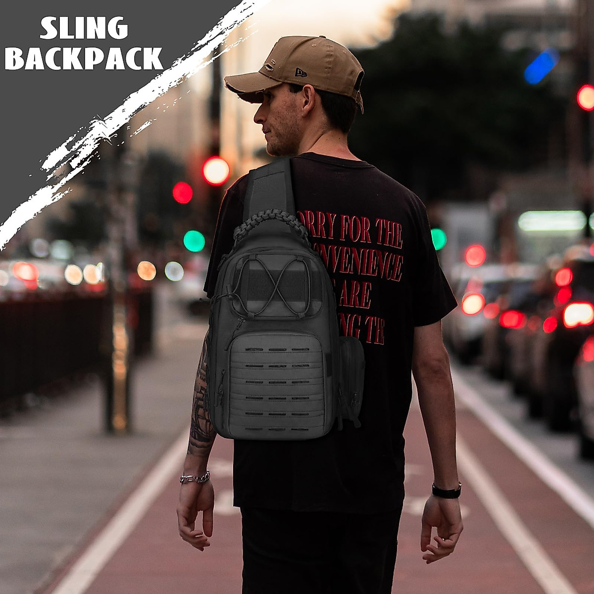 CamGo Tactical Sling Backpack Fly Fishing Tackle Bag Unisex MOLLE Casual Daypack for Fishing Hunting Hiking Travel