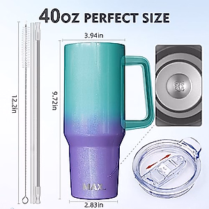 MaxBase 40 oz Tumbler Handle Straw Lid, Insulated Reusable Stainless Steel Travel Mug Keeps Drinks Cold up to 34 Hours, 100 Percent Leakproof Bottle Water, Iced Tea Coffee, Smoothie More BluePurple