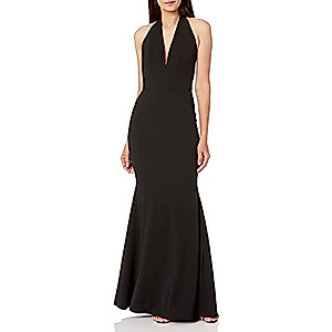 DRESS THE POPULATION womens Camden Sleeveless Halter Plunging Long Stretch Gown Dress, Black, Medium US
