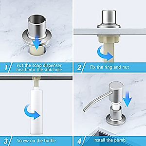 Built in Sink Soap Dispenser or Lotion Dispenser for Kitchen Sink Brushed Nickel Kitchen Sink Soap Dispenser Bar Sink Soap Dispenser with 17OZ Bottle