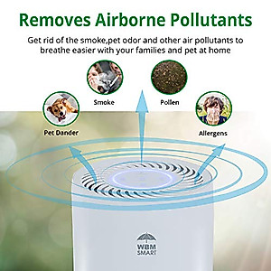 WBM Smart HEPA Filter Air Purifier for Home Allergies and Pets Hair Smokers in Bedroom, 25db Filtration System Cleaner Odor Eliminators, Remove 99.97% Smoke Dust Mold Pollen, White