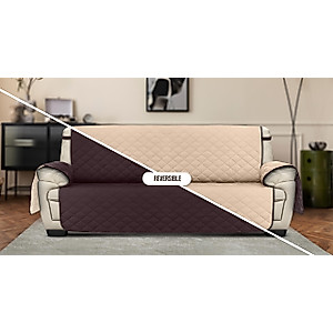 Utopia Bedding Reversible Oversized Couch Cover for 3 Cushion, Water Resistant Sofa Cover, Furniture Protector with Foam Sticks and Elastic Straps for Kids Dogs Pets (Oversized Sofa, Chocolate/Beige)