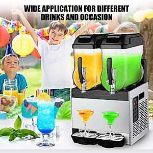 IKEKA 110V Commercial Slushy Machine 24L Double Tank Frozen Drink Slushie Maker Machine 600W Stainless Steel Margarita Machine for Supermarkets Cafes Restaurants Bars (Black)